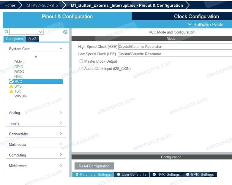 Nucleo STM32F302R8 Interrupts - GPIO User Button External Interrupt - electronca.com